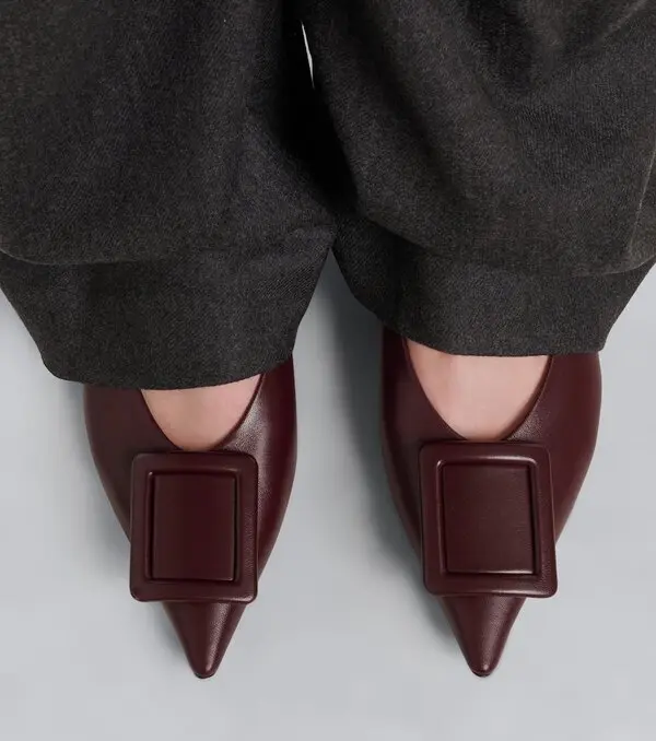 ROGER VIVIER Viv" In The City Pointed Toe Ballet Flats In Leather - Burgundy