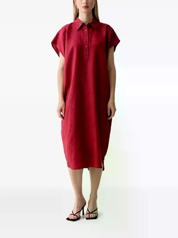 BENETTON Short Sleeve Shirt Midi Dress - Red