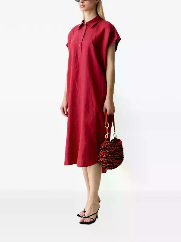 BENETTON Short Sleeve Shirt Midi Dress - Red