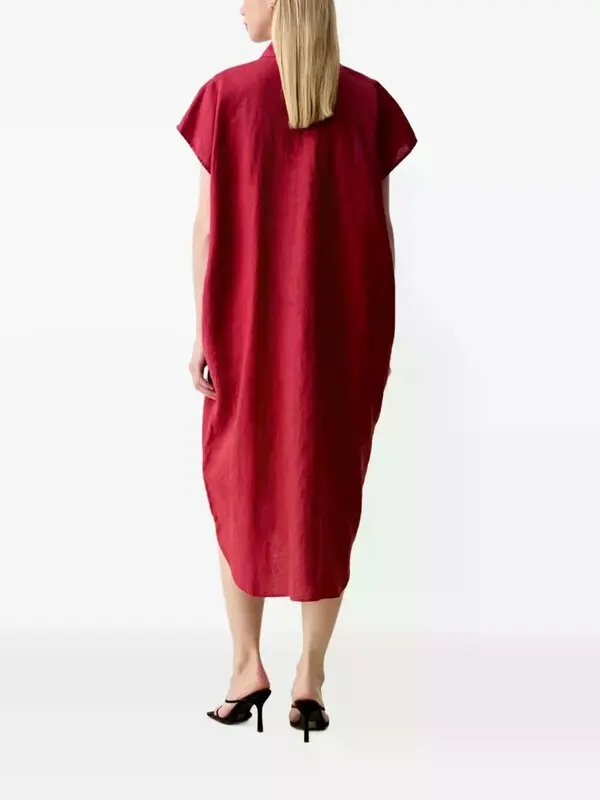 BENETTON Short Sleeve Shirt Midi Dress - Red