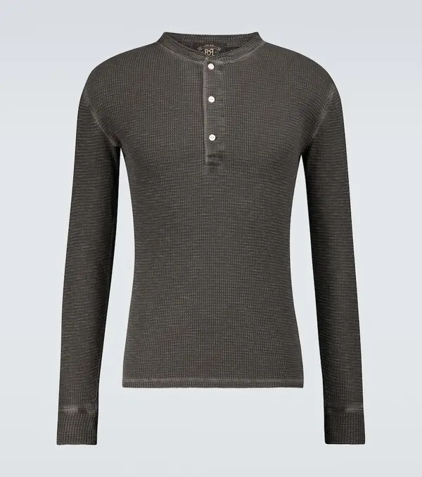 Ralph Lauren Waffle-knit Cotton Henley Shirt - Black