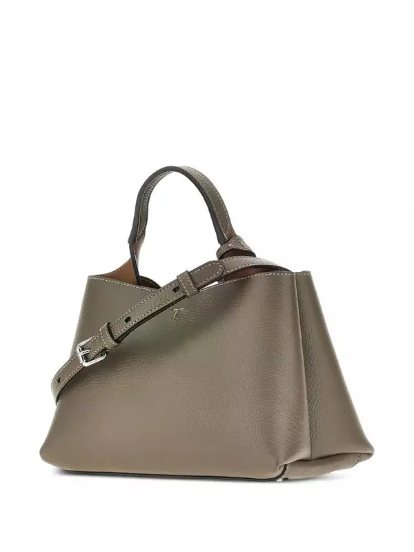 TOD'S Timeless Detail Pebbled Leather Tote Bag - Brown