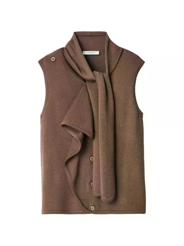 LEMAIRE Asymmetrical Cardigan In Merino Wool Blend - Brown