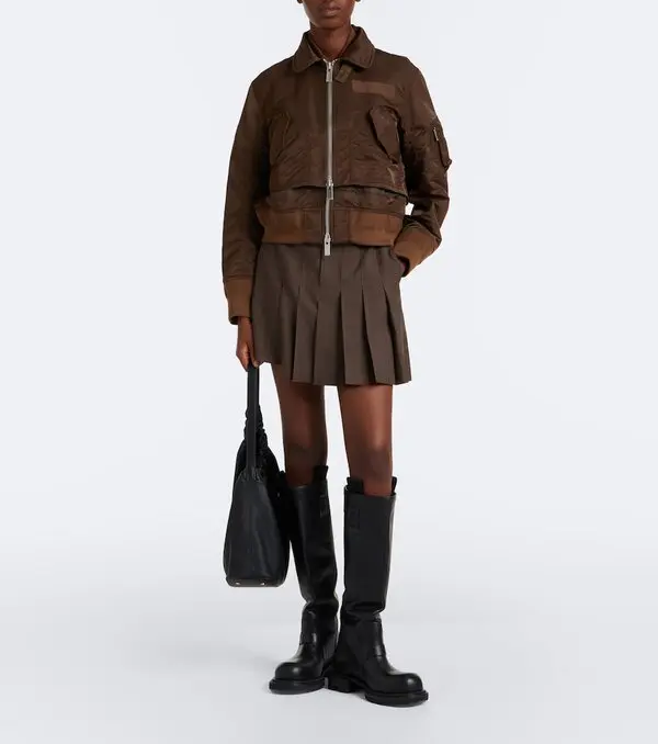 Sacai Asymmetric Pleated Wool Skort - Brown