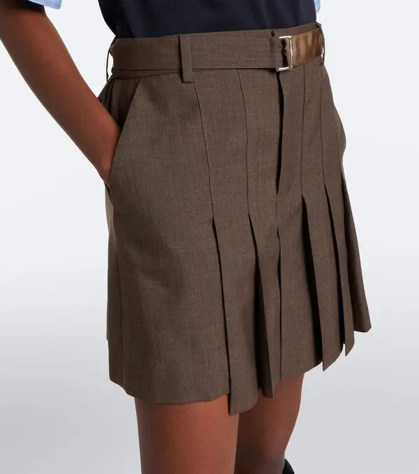 Sacai Asymmetric Pleated Wool Skort - Brown