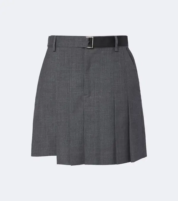 Sacai Pleated Asymmetric Wool Miniskirt - Grey