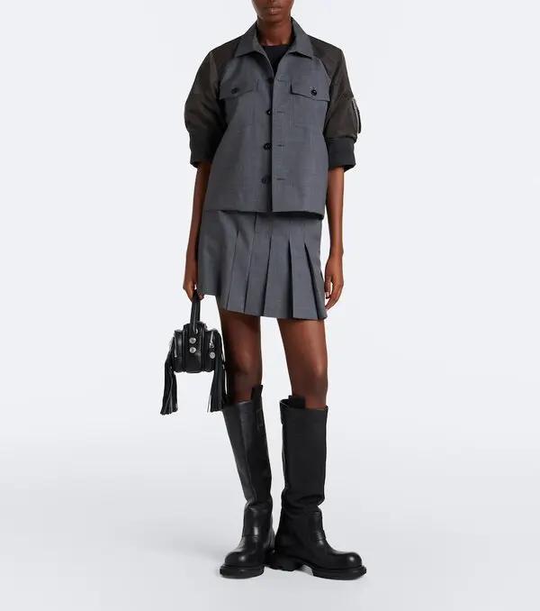 Sacai Pleated Asymmetric Wool Miniskirt