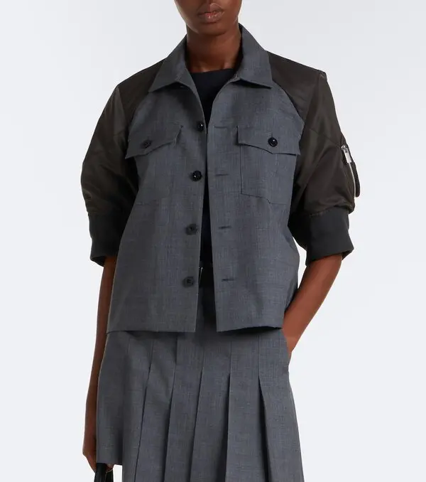 Sacai Pleated Asymmetric Wool Miniskirt