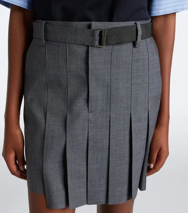 Sacai Pleated Asymmetric Wool Miniskirt