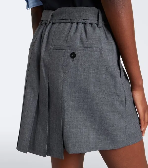 Sacai Pleated Asymmetric Wool Miniskirt