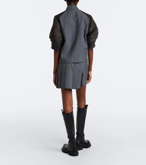 Sacai Pleated Asymmetric Wool Miniskirt
