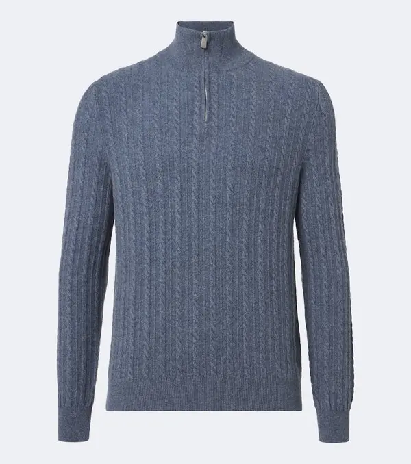 Fedeli Cable-knit Cashmere Quarter Zip Sweater - Blue