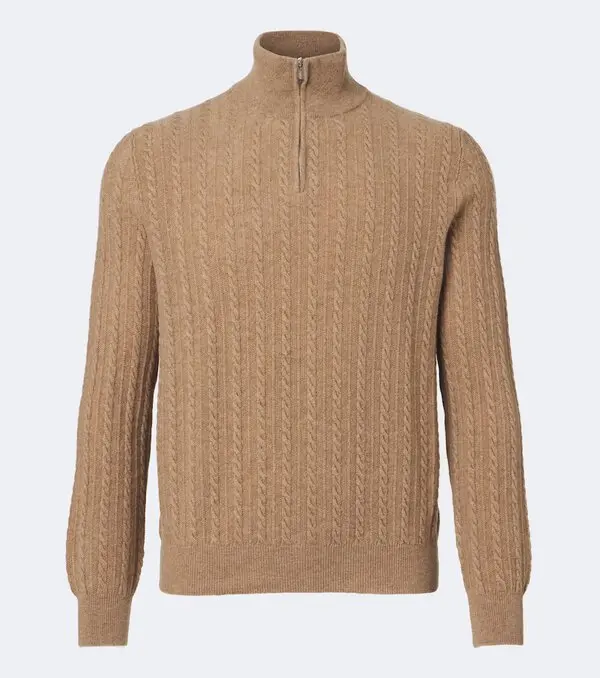 Fedeli Cable-knit Cashmere Quarter Zip Sweater - Brown