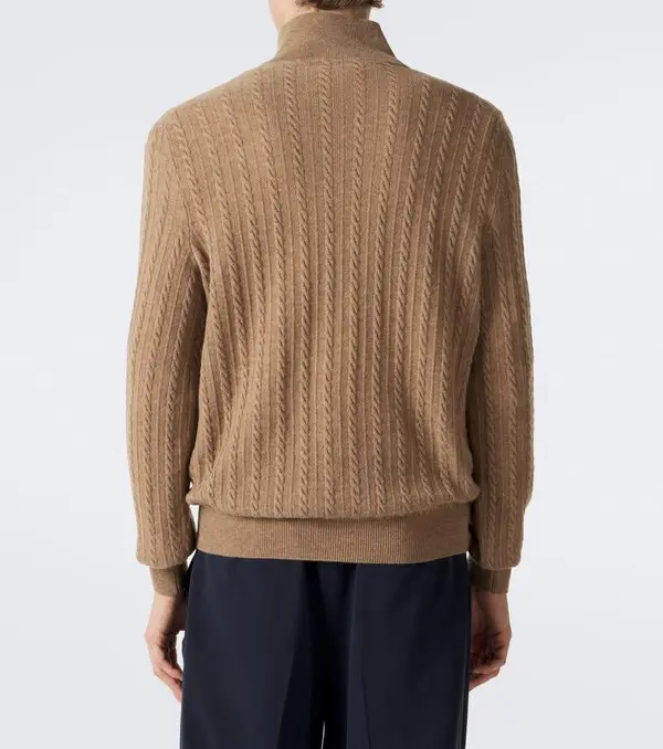 Fedeli Cable-knit Cashmere Quarter Zip Sweater - Brown