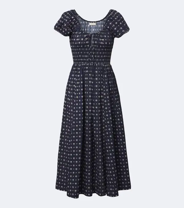 DÔEN Quinn Printed Cotton Poplin Midi Dress - Blue
