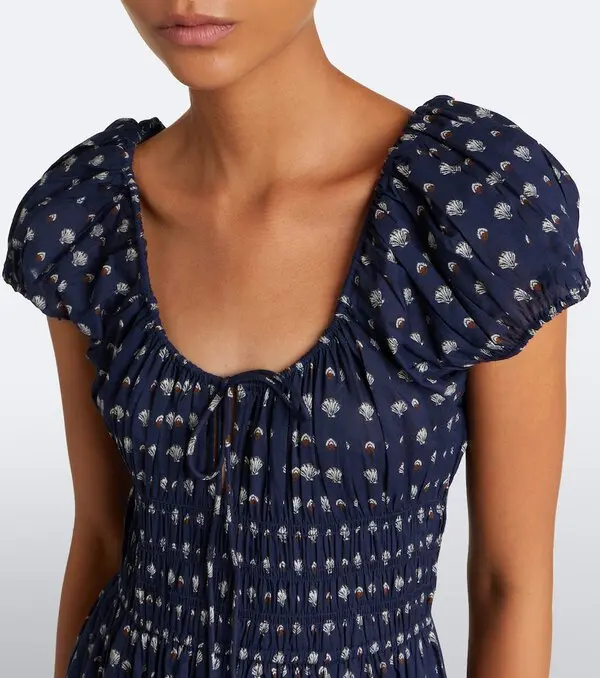 DÔEN Quinn Printed Cotton Poplin Midi Dress - Blue