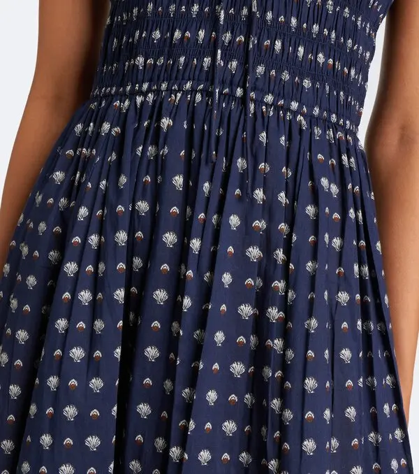 DÔEN Quinn Printed Cotton Poplin Midi Dress - Blue