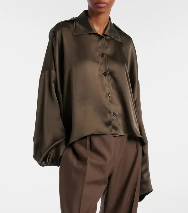 Khaite Asymmetrical Silk Satin Shirt - Green