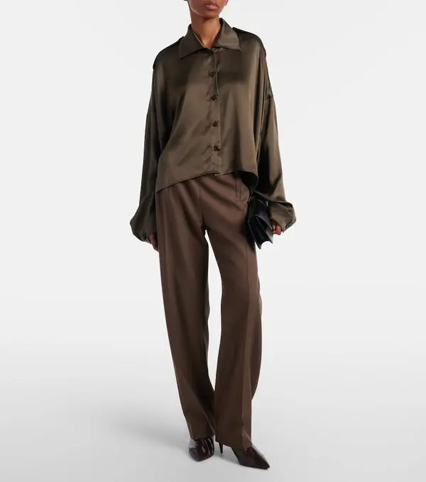 Khaite Asymmetrical Silk Satin Shirt - Green