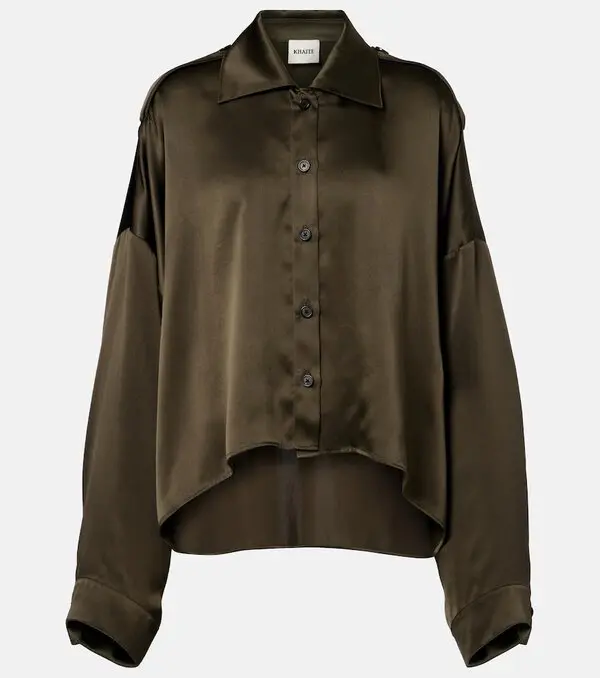 Khaite Asymmetrical Silk Satin Shirt - Green