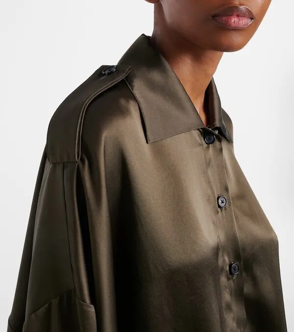 Khaite Asymmetrical Silk Satin Shirt - Green