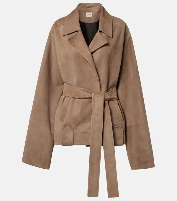 Khaite Alder Belted Suede Jacket - Beige
