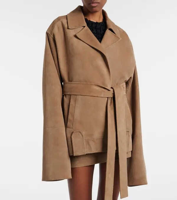 Khaite Alder Belted Suede Jacket - Beige