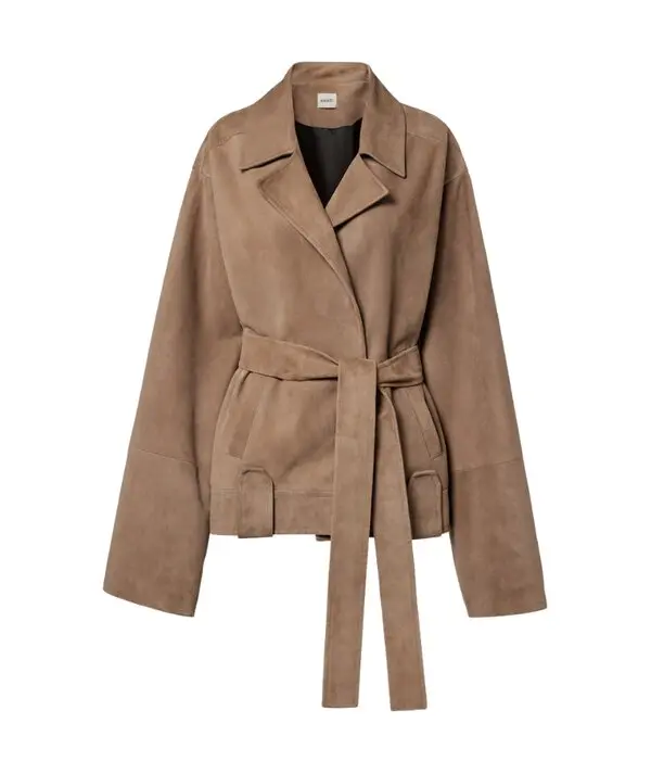 Khaite Alder Belted Suede Jacket - Beige