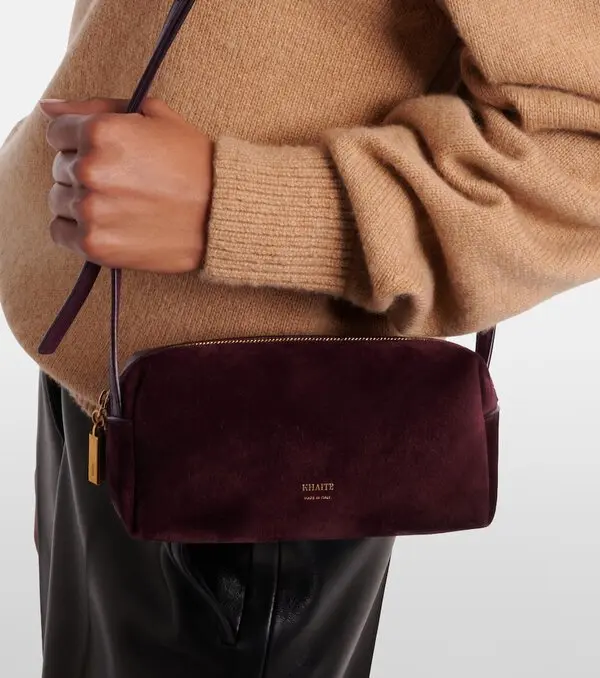 Khaite Mini Suede Crossbody Bag - Burgundy