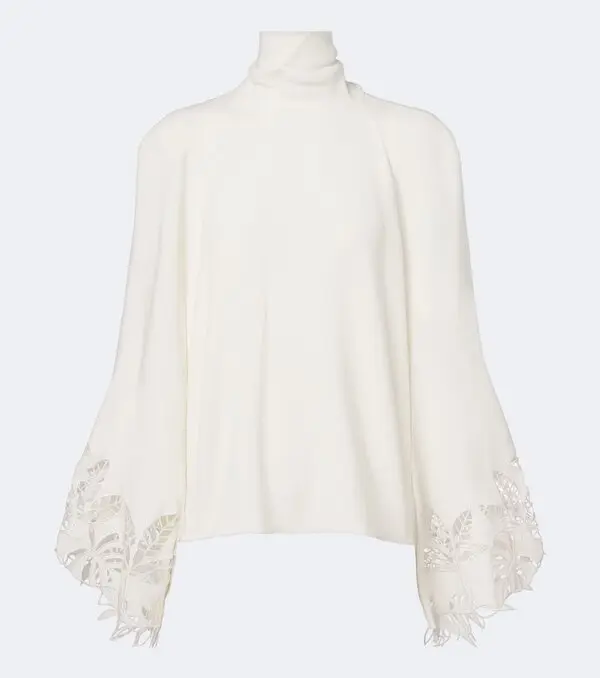 Oscar De La Renta Embroidered Silk-blend Georgette Blouse - White