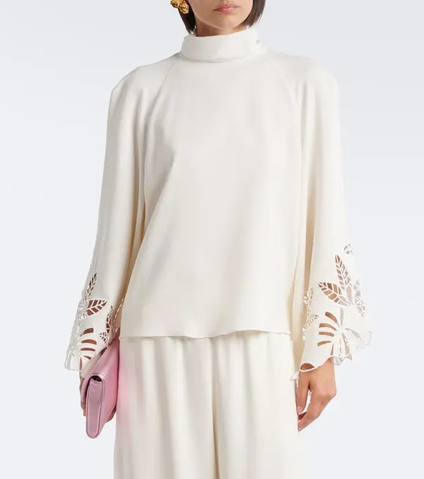 Oscar De La Renta Embroidered Silk-blend Georgette Blouse
