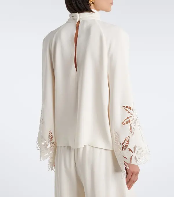 Oscar De La Renta Embroidered Silk-blend Georgette Blouse
