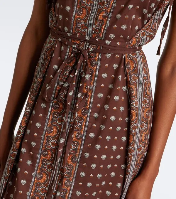 DÔEN Amarante Printed Cotton Voile Midi Dress - Brown