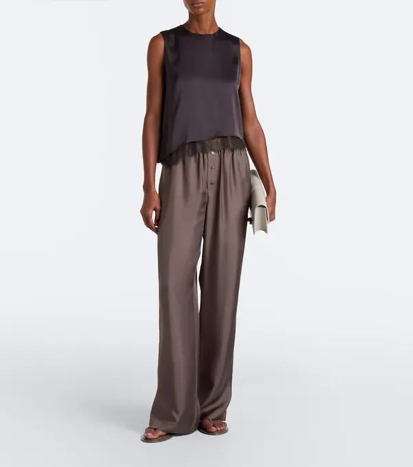 Vince Lace-trimmed Satin Top - Grey