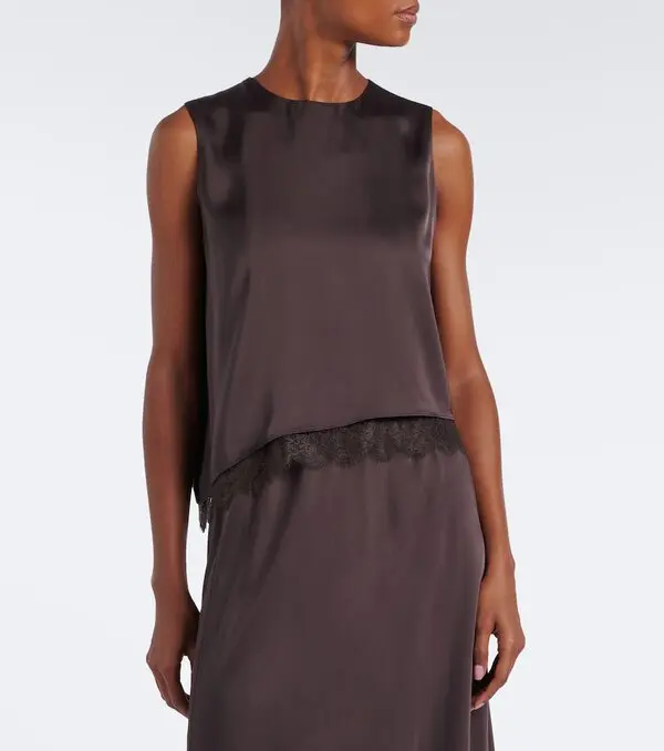 Vince Lace-trimmed Satin Top - Grey