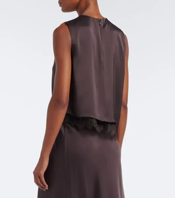 Vince Lace-trimmed Satin Top - Grey