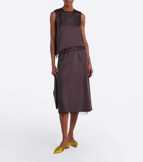 Vince Lace-trimmed Satin Top - Grey