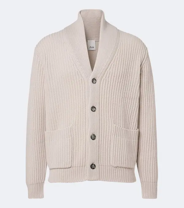 ALLUDE Ribbed Wool And Cashmere Shawl Collar Cardigan - Beige