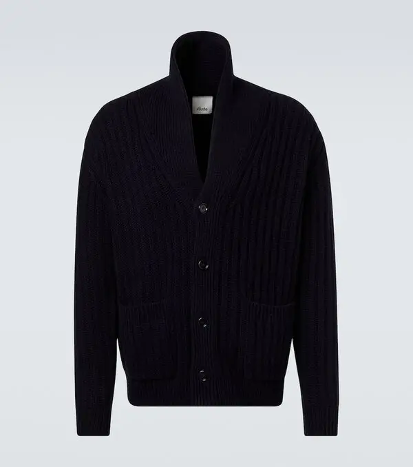 ALLUDE Ribbed Wool And Cashmere Shawl Collar Cardigan - Blue