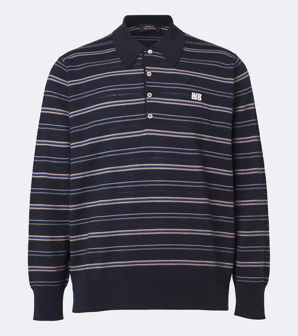 WALES BONNER Beam Striped Wool Polo Sweater - Blue