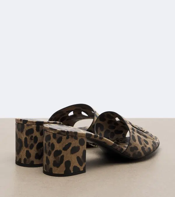 Dolce & Gabbana Dg Leopard-print Leather Mules - Brown