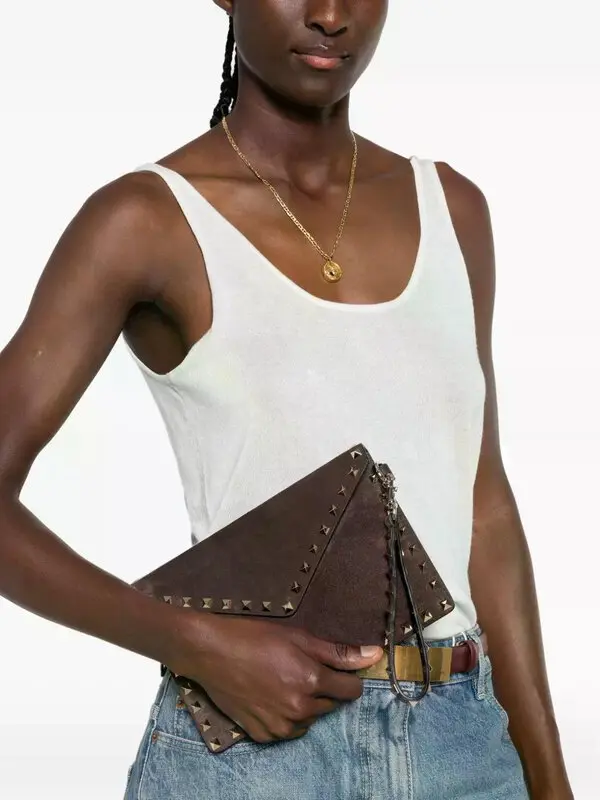 Valentino Garavani Rockstud Envelope Clutch Bag - Brown