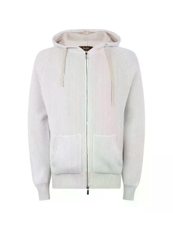MOORER Ribbed-knit Zip-up Cardigan - White
