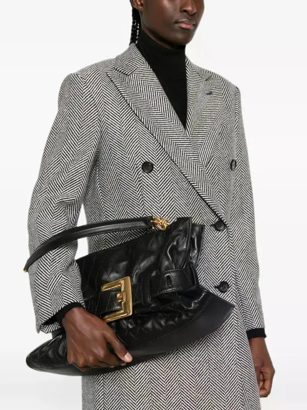 Balmain Quilted Leather Tote Bag With Gold-tone Buckle - Black