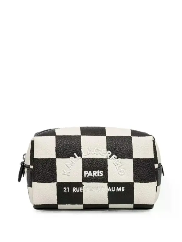 Karl Lagerfeld Checkered Logo-embroidered Make-up Bag - Black