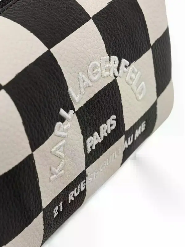 Karl Lagerfeld Checkered Logo-embroidered Cosmetic Case