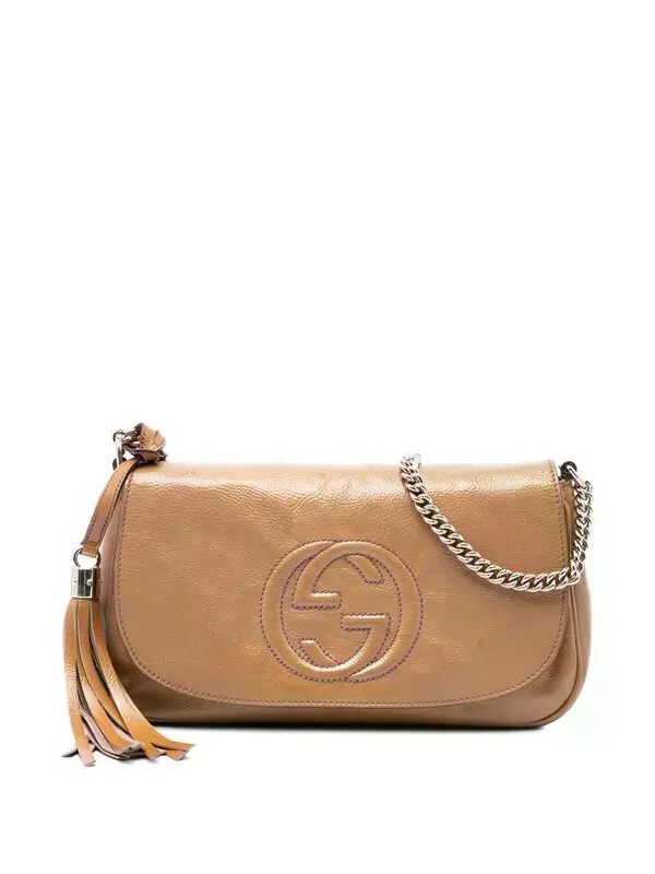 Gucci 2016-2026 Medium Patent Soho Chain Flap Crossbody Bag - Brown