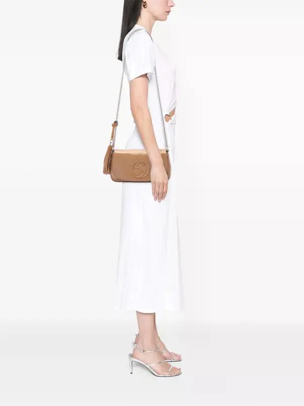 Gucci Patent Leather Soho Chain Flap Crossbody Bag - Brown