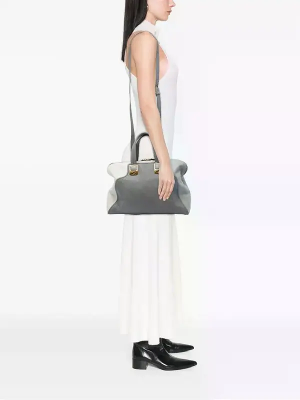 Fendi 2010-2026 Large Leather Colorblock Chameleon Satchel - Grey