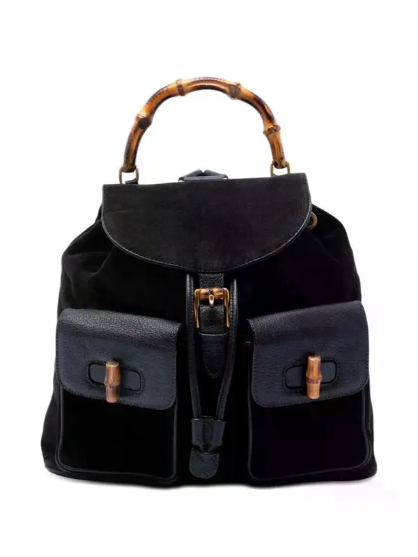 Gucci 20th Century Suede Bamboo Backpack - Black